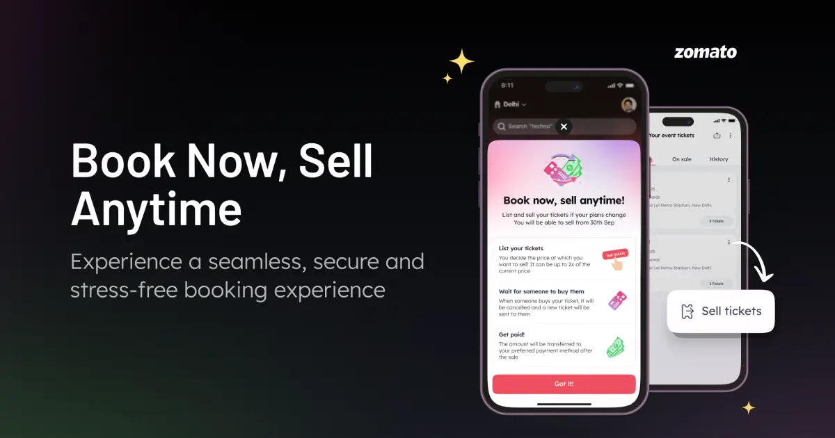 Zomato Launches Innovative 'Book Now, Sell Anytime' Ticketing Feature ...